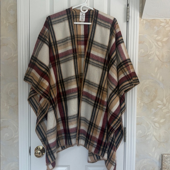 Woolrich | Sweaters | Woolrich Plaid Poncho Shawl Wrap With Red Tan And ...